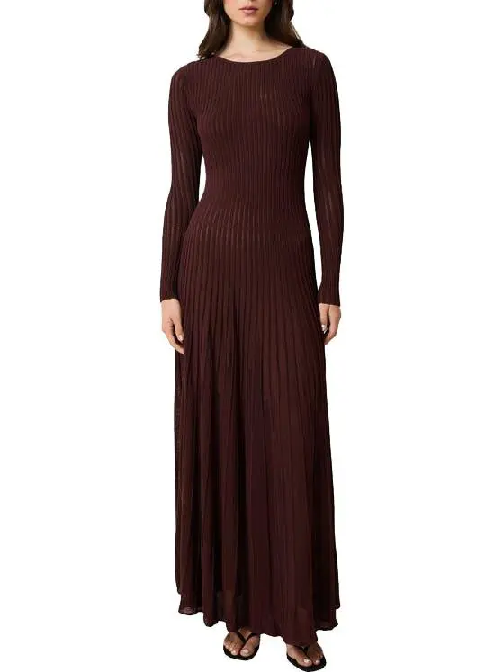 Solid & Striped The Sloane Long Sleeve Pointelle Rib Maxi Sweater Dress - Raisin Brown