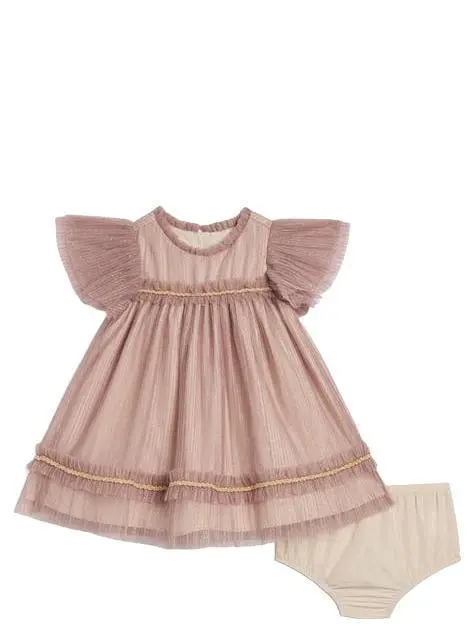 PIPPA & JULIE Remy Metallic Mesh Party Dress With Bloomers - Mauve