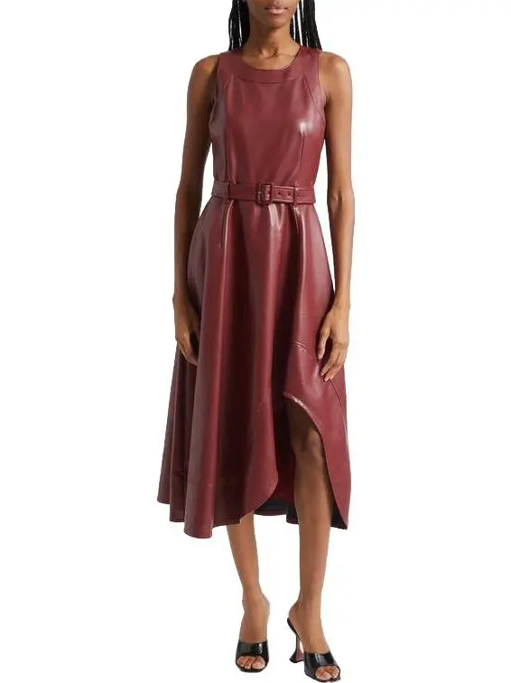 Cinq À Sept Zelda Faux Leather High-low Dress - Wineberry