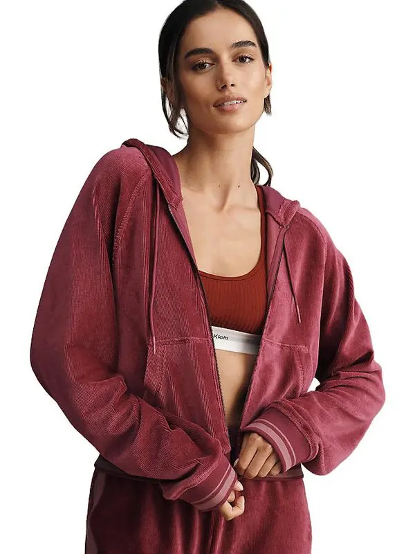 DAILY PRACTICE BY ANTHROPOLOGIE Hooded Zip-up Sweatshirt - Wine