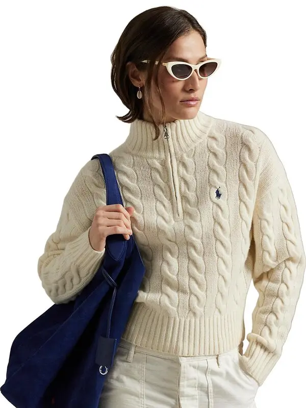 Ralph Lauren Cable Wool-cashmere Half-zip Sweater - Authentic Cream