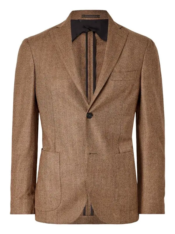 SLOWEAR Incotex Herringbone Wool Blazer - Brown