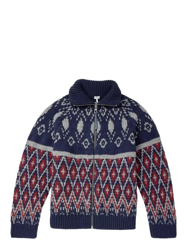 Loewe Fair Isle Wool-blend Jacquard Zip-up Cardigan - Blue