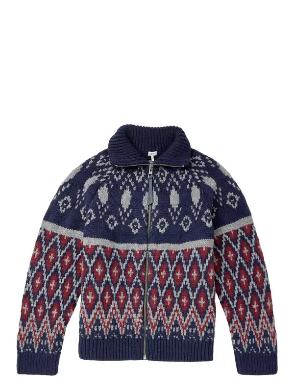 Loewe Fair Isle Wool-blend Jacquard Zip-up Cardigan - Blue