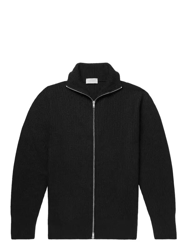 John Smedley Mallam Ribbed Cashmere And Merino Wool-blend Cardigan - Black