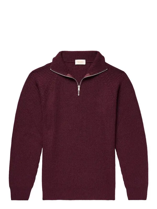 John Smedley Ryker Ribbed Recycled-cashmere And Wool-blend Half-zip Sweater - Red