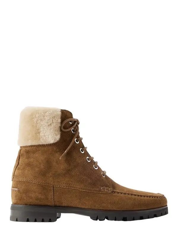 Manolo Blahnik Sycamore Shearling-trimmed Suede Boots - Brown
