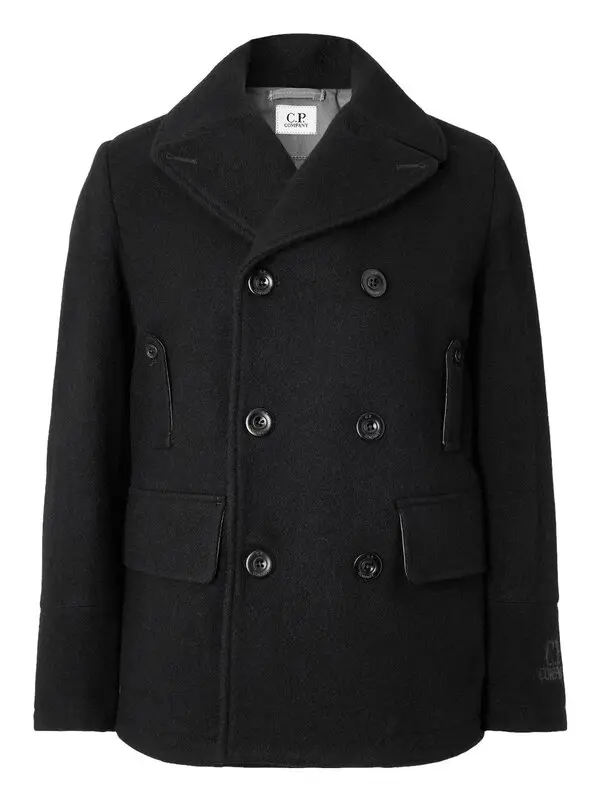 C.P. COMPANY Double-breasted Brushed Virgin Wool Coat - Black