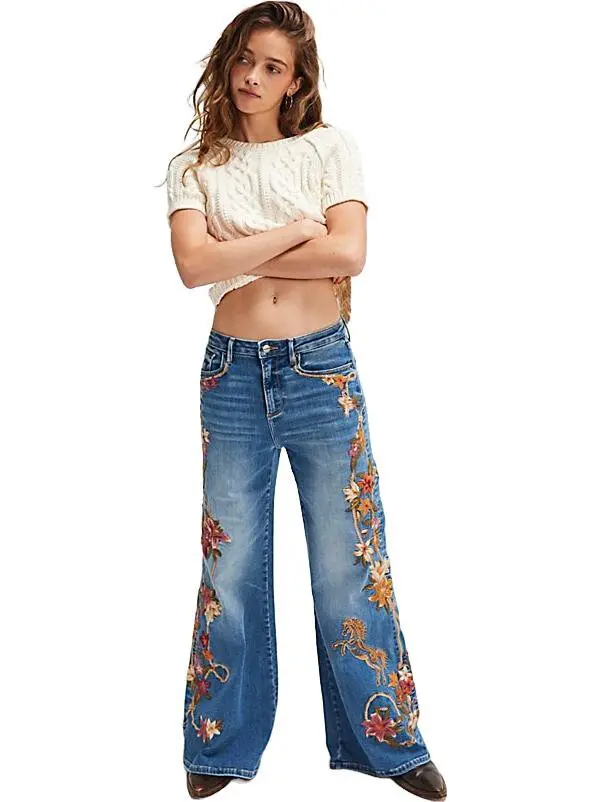 DRIFTWOOD Penelope Embroidered Flare Jeans - Dark Wash