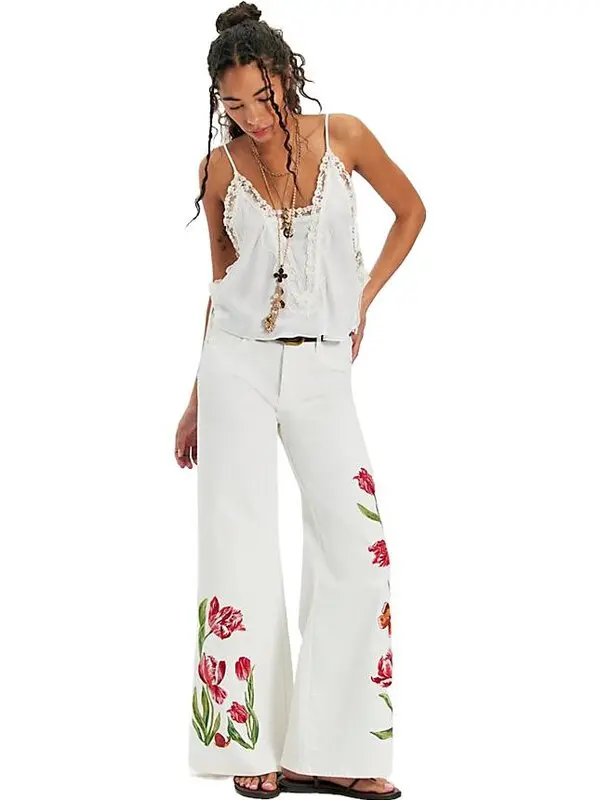 DRIFTWOOD Penelope Embroidered Flare Jeans - Twirly Tulips