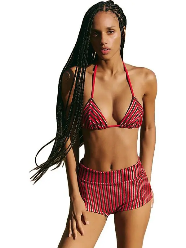 RHYTHM Terry High-waisted Boyshort Bikini Bottom - Cherry