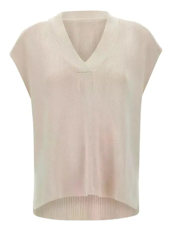 ELENA MIRO` V-neck Ribbed Top - White