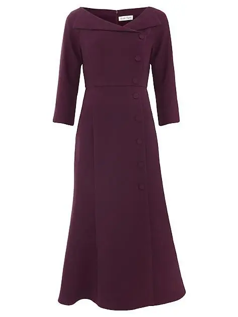 PHASE EIGHT Sienna Tux Woven Midi Dress - Burgundy