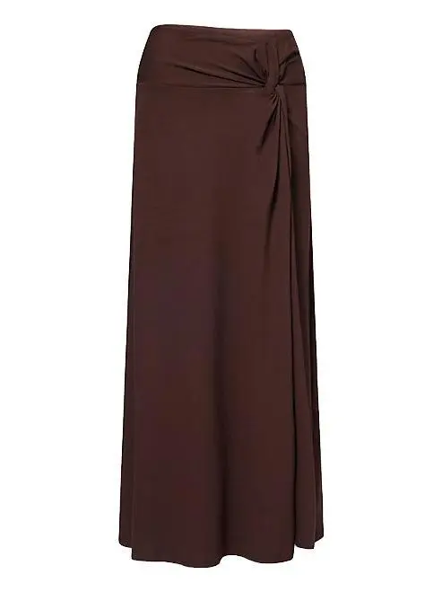 Dissh Stretch-woven Midi Skirt With Twisted Waistband - Chocolate