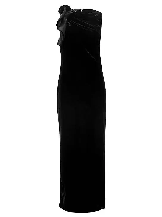 PHASE EIGHT Velvet Midi Dress With Ruffle Trim - Black
