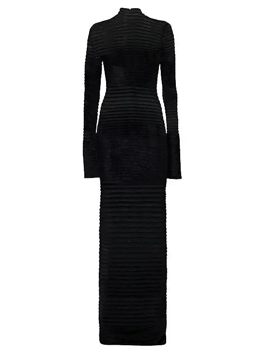 MUGLER Striped Ribbed Woven Gown - Black