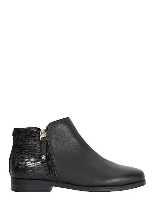 DUNE Poleyn Flat Leather Ankle Boots - Black Leather