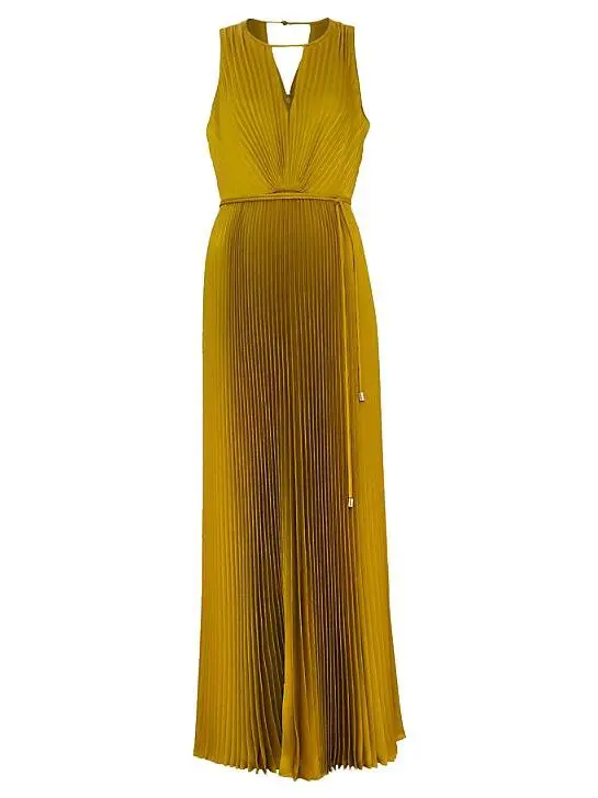 PHASE EIGHT Dionne Tie-waist Pleated Stretch-woven Midi Dress - Yellow