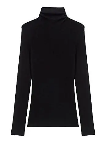 Maje Roll-neck Wool And Silk-blend Jumper - Black
