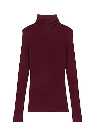 Maje Roll-neck Wool And Silk-blend Jumper - Burgundy