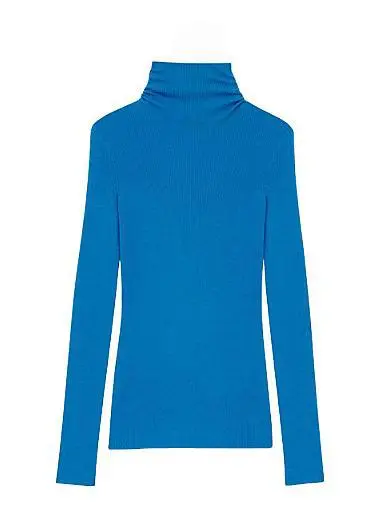 Maje Roll-neck Wool And Silk-blend Jumper - Turquoise