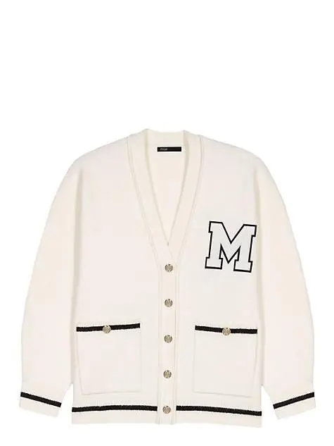 Maje Logo-embroidered Stretch-knit Cardigan - Ecru