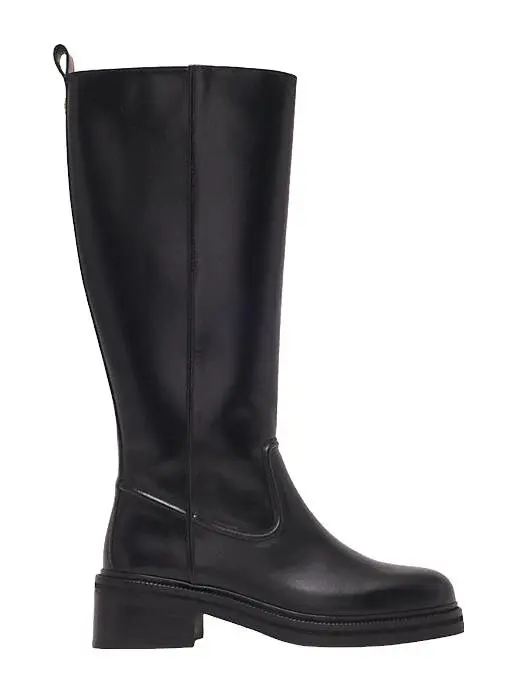 Maje Flat Leather Knee-high Boots - Black