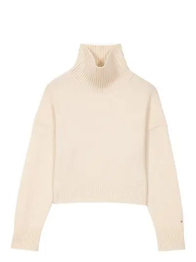 Maje High-neck Relaxed-fit Stretch-cashmere Jumper - Ecru