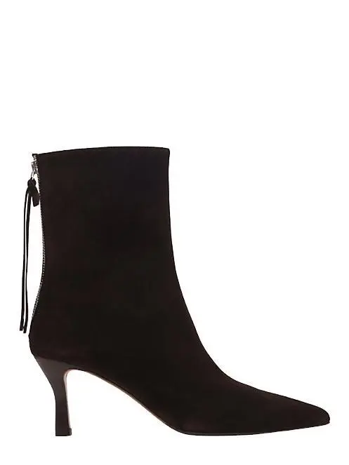 Maje Zipped Heeled Suede Ankle Boots - Dark Brown