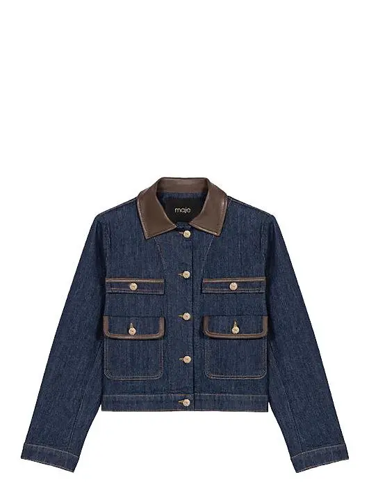 Maje Contrast-collar Patch-pocket Denim Jacket - Navy