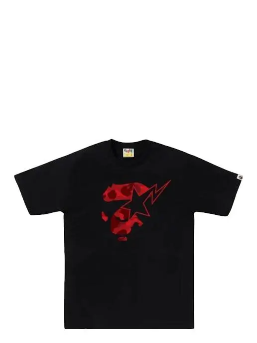 A BATHING APE Camo Ape Face Sta Tee Shirt - Black Red