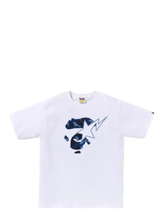 A BATHING APE Camo Ape Face Sta Tee Shirt - White Blue
