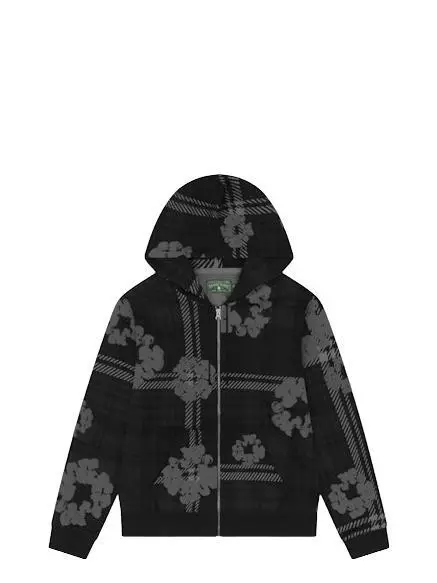 DENIM TEARS Plaid Cotton Wreath Zip Hoodie - Black