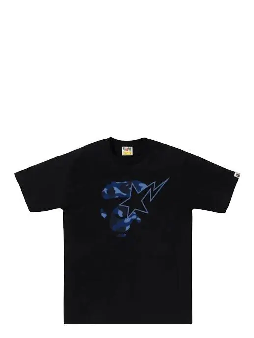 A BATHING APE Camo Ape Face Sta Tee Shirt - Black Blue