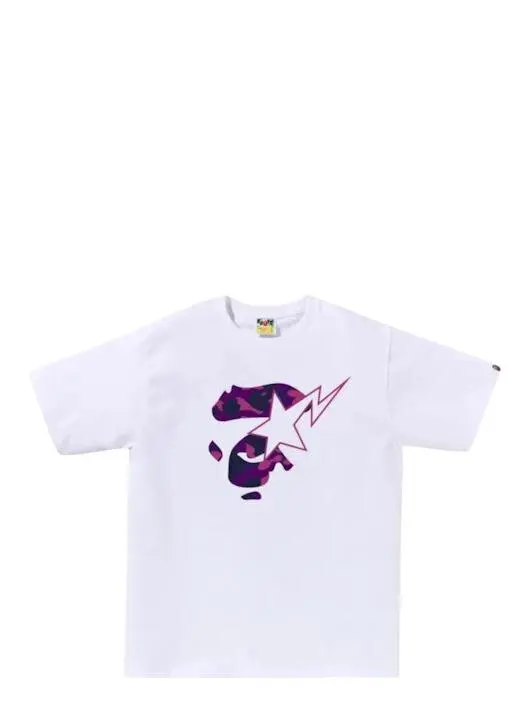 A BATHING APE Camo Ape Face Sta Tee Shirtin - White/purple