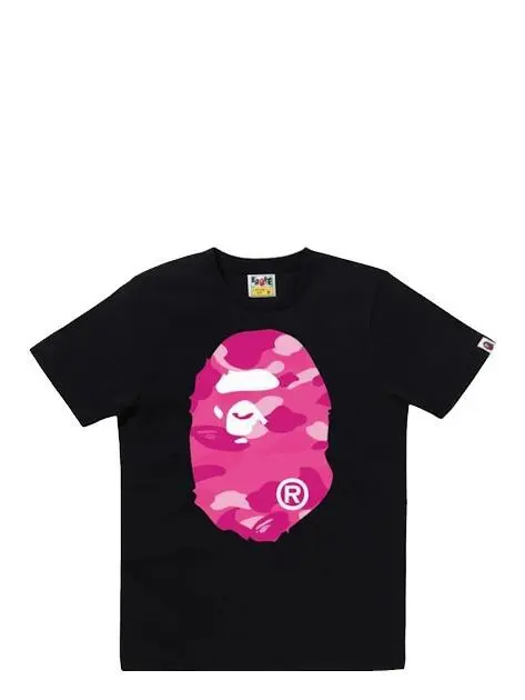 A BATHING APE Camo Big Ape Head Tee Shirt - Black Pink