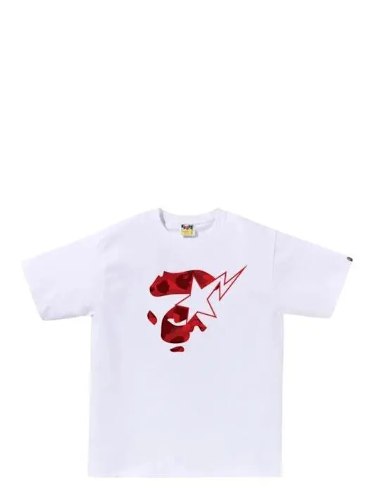 A BATHING APE Camo Ape Face Sta Tee Shirtin - White/red