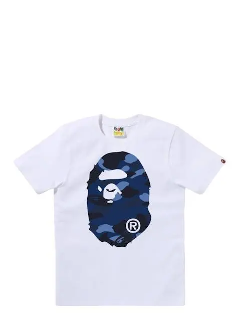 A BATHING APE Camo Big Ape Head Tee Shirt - White Blue