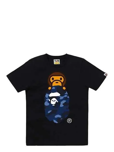 A BATHING APE Camo Milo On Ape Head Tee Shirt - Black Blue