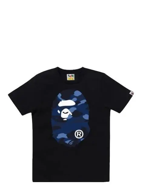 A BATHING APE Camo Big Ape Head Tee Shirt - Black Blue