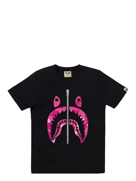 A BATHING APE Camo Shark Tee Shirt - Black Pink