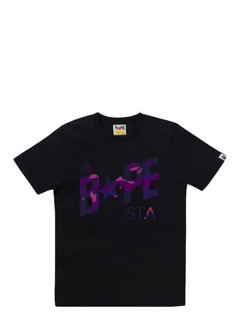 A BATHING APE Camo Sta Logo Tee Shirt - Black Purple
