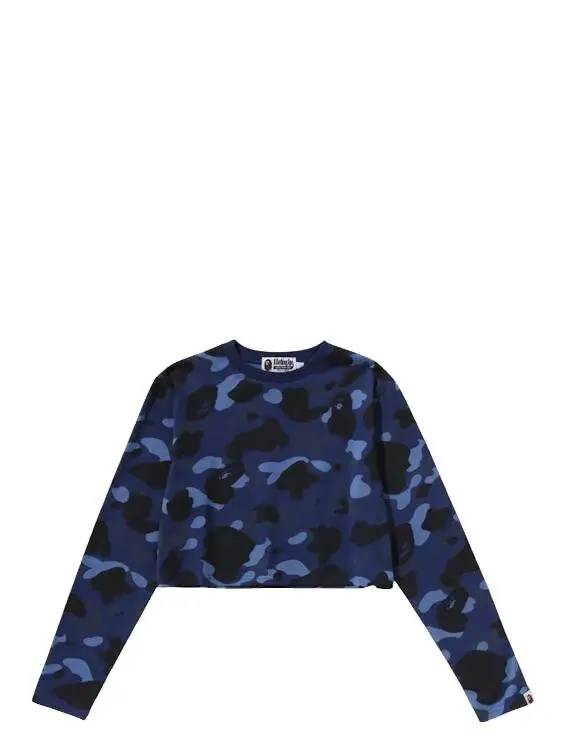 A BATHING APE Camo Cropped Long Sleeve Tee Shirt - Blue