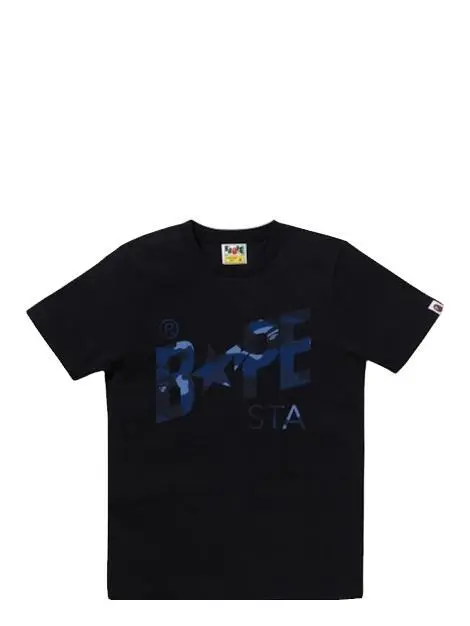 A BATHING APE Camo Sta Logo Tee Shirt - Black Blue
