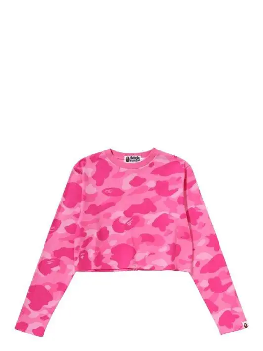 A BATHING APE Camo Cropped Long Sleeve T-shirt - Pink