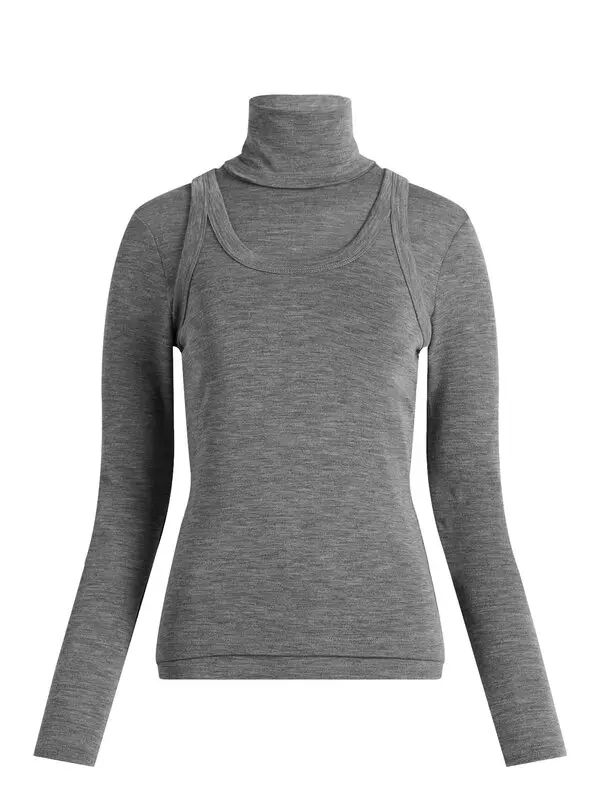 RÓHE Double-layer Merino Jersey Top - Mid Grey Melange