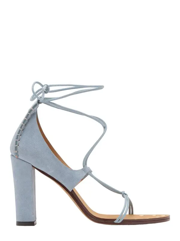 Ulla Johnson Aves Bare High Heel Sandal In Light Blue Suede - Stone
