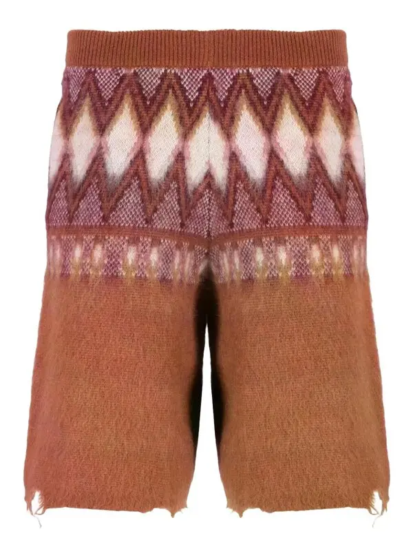 LANEUS Knitted Diamond-pattern Shorts - Brown