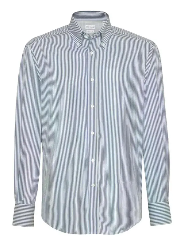 Brunello Cucinelli Striped Poplin Shirt - Blue