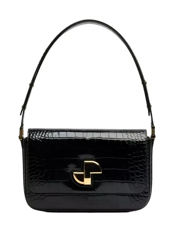 Patou Le Lock Crocodile-pattern Shoulder Bag - Black